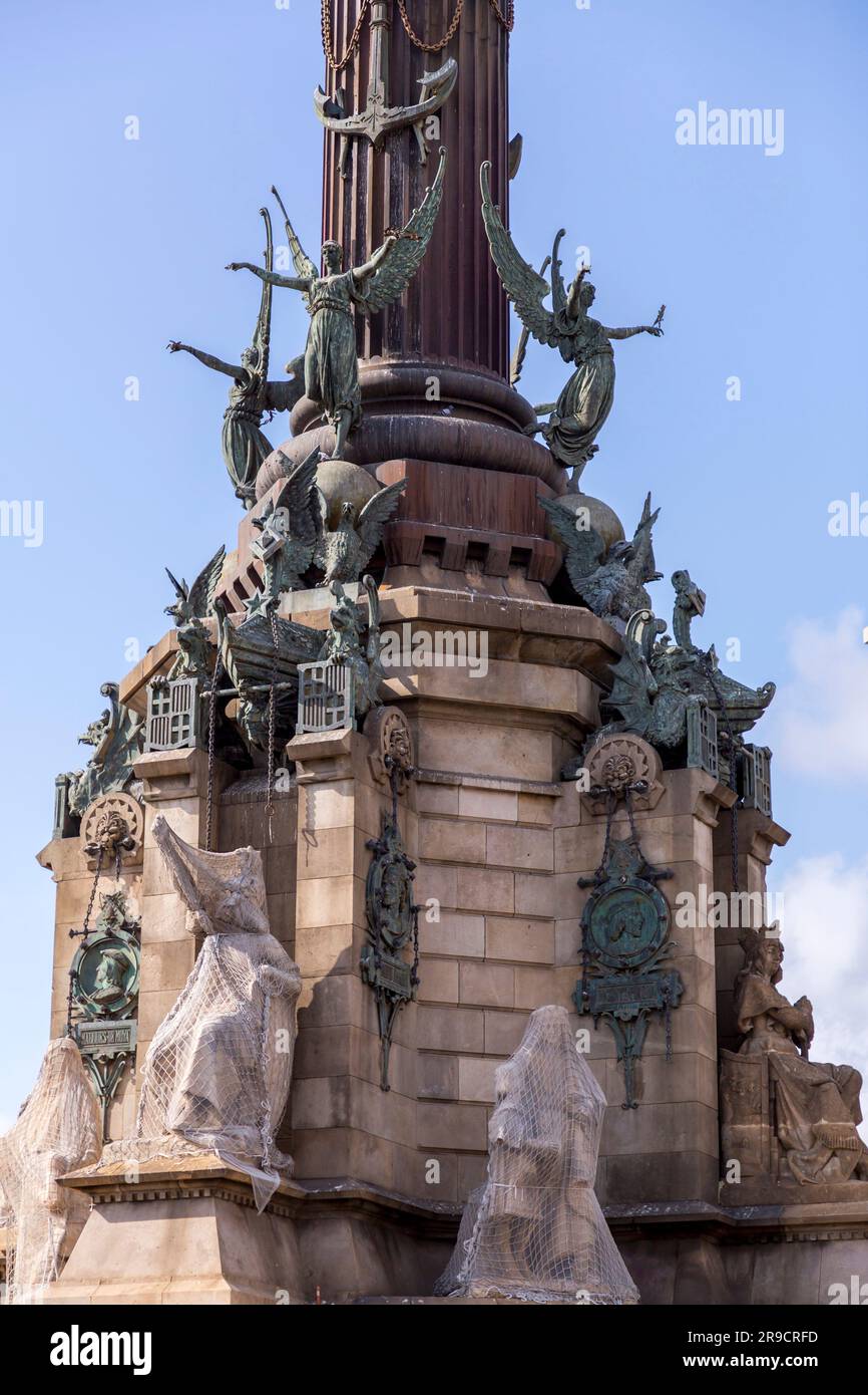 Barcelona, Spain - FEB 13, 2022: The Columbus Monument, Monument a ...