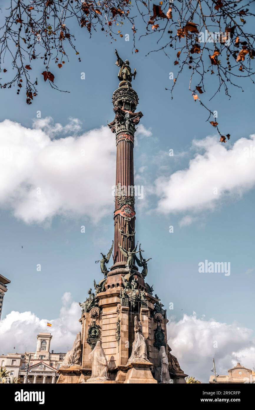 Barcelona, Spain - FEB 13, 2022: The Columbus Monument, Monument a ...