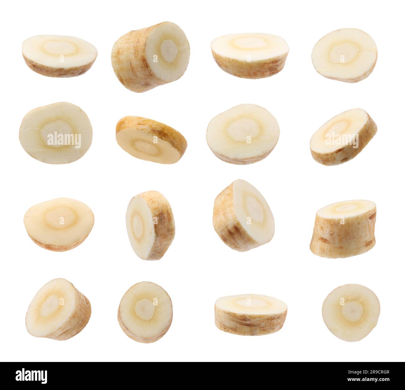 Collage with cut parsnip on white background Stock Photo - Alamy
