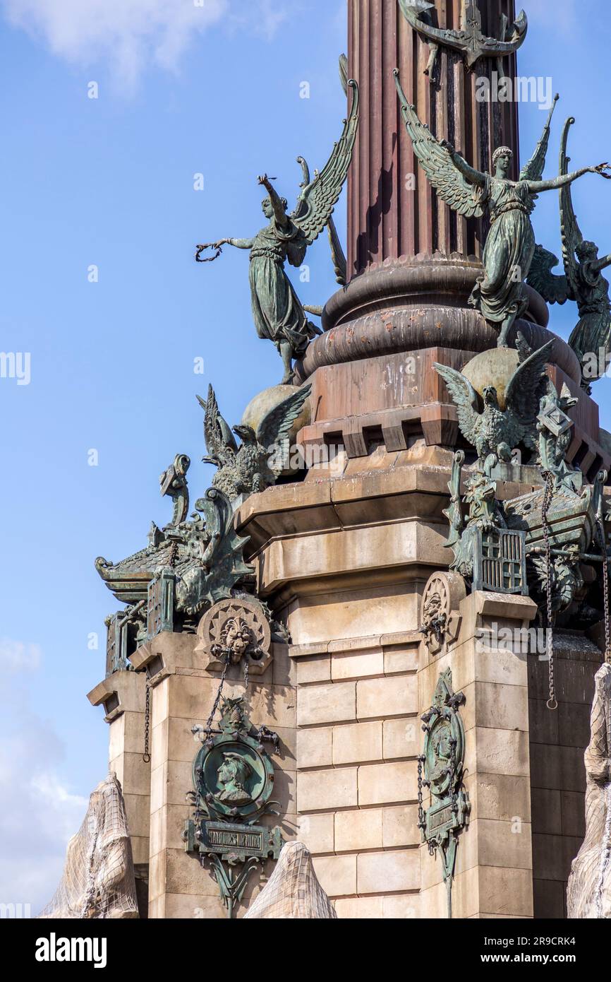 Barcelona, Spain - FEB 13, 2022: The Columbus Monument, Monument a ...