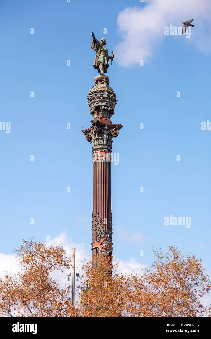 Barcelona, Spain - FEB 13, 2022: The Columbus Monument, Monument a ...