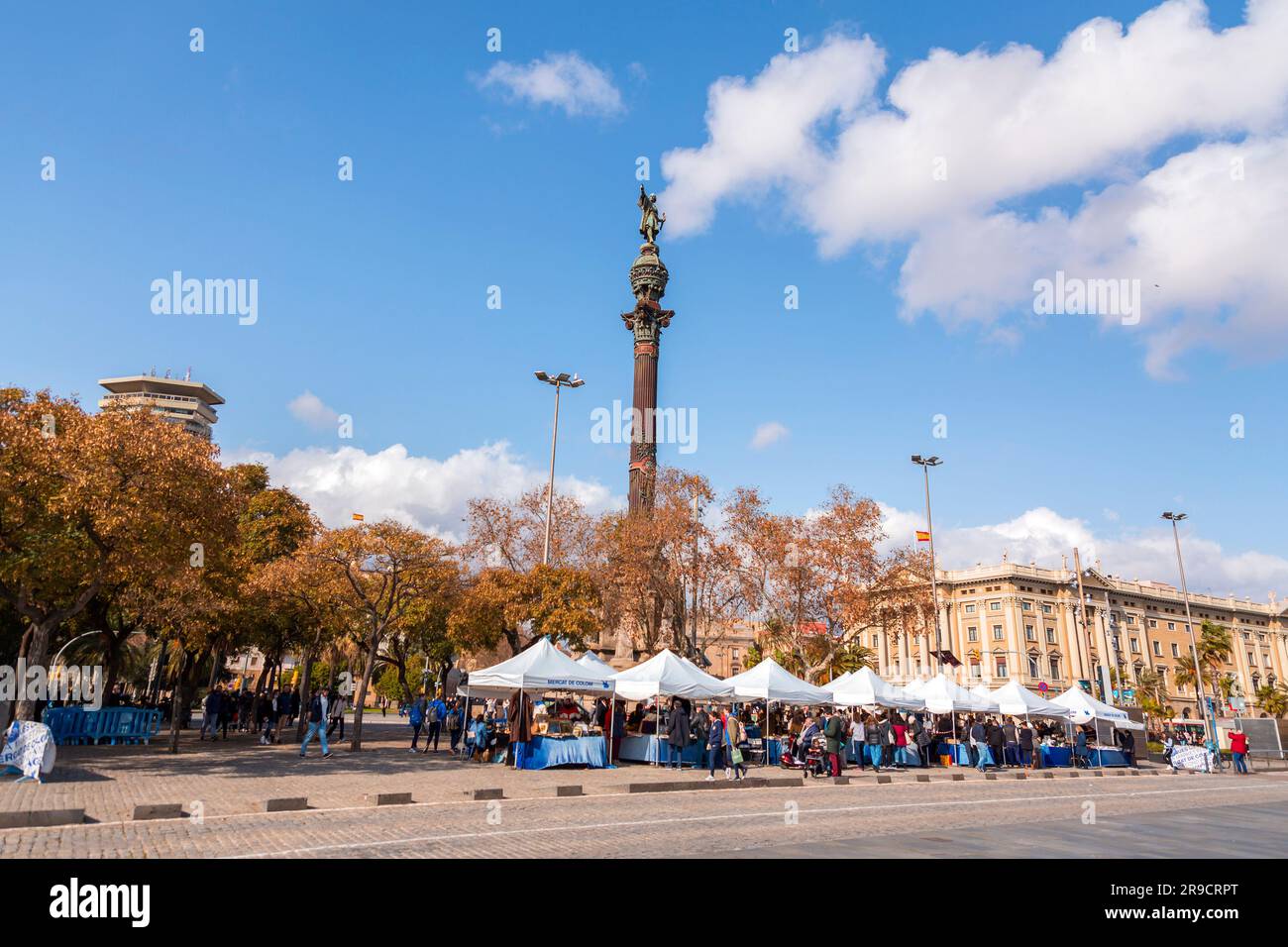 Barcelona, Spain - FEB 13, 2022: The Columbus Monument, Monument a ...