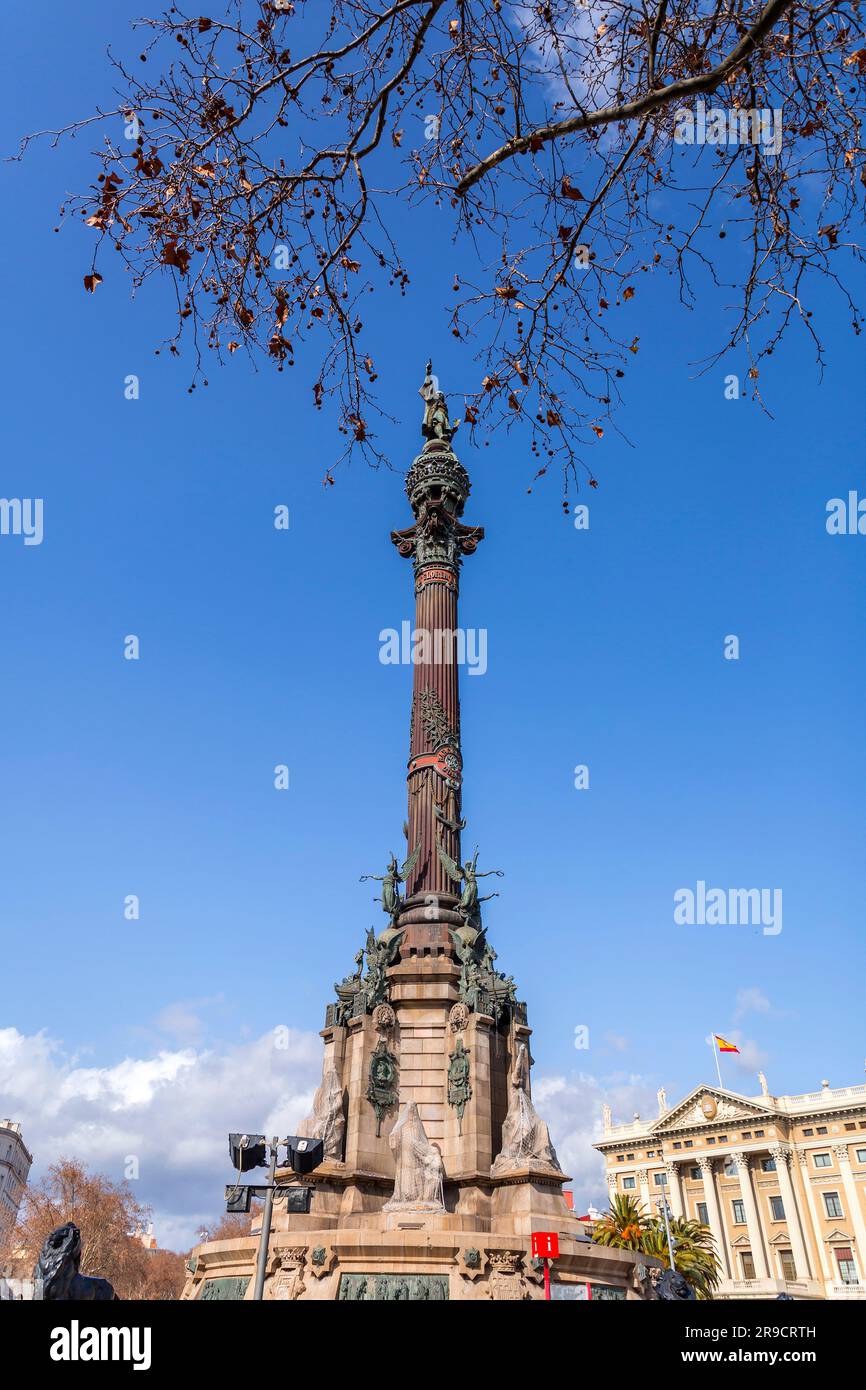 Barcelona, Spain - FEB 13, 2022: The Columbus Monument, Monument a ...