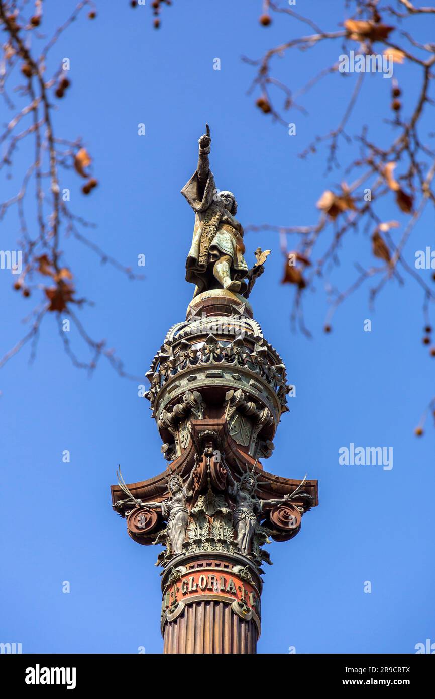 Barcelona, Spain - FEB 13, 2022: The Columbus Monument, Monument a ...