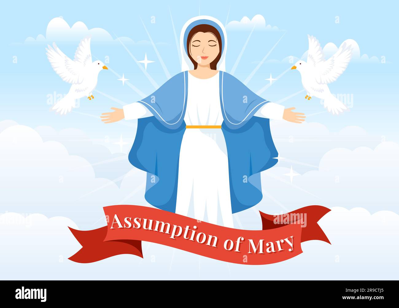Assumption of Mary Vector Illustration with Feast of the Blessed Virgin ...
