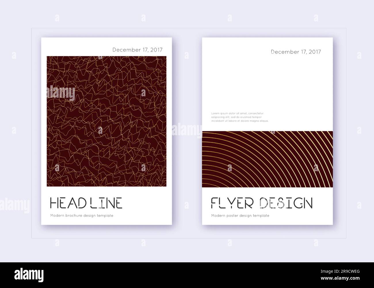 Minimal cover design template set. Gold abstract lines on maroon ...