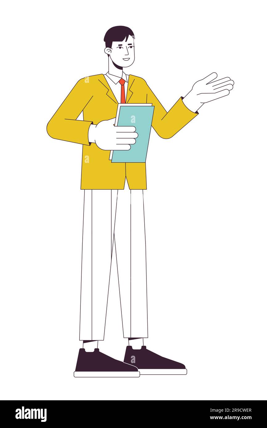 Office man presenting business report at work flat line color vector ...