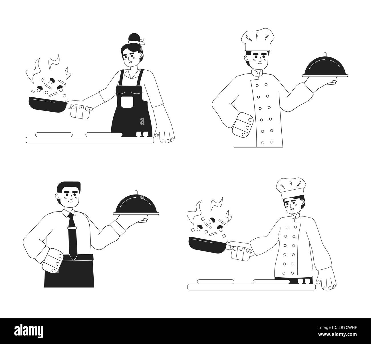 People cooking monochromatic flat vector characters Stock Vector Image ...