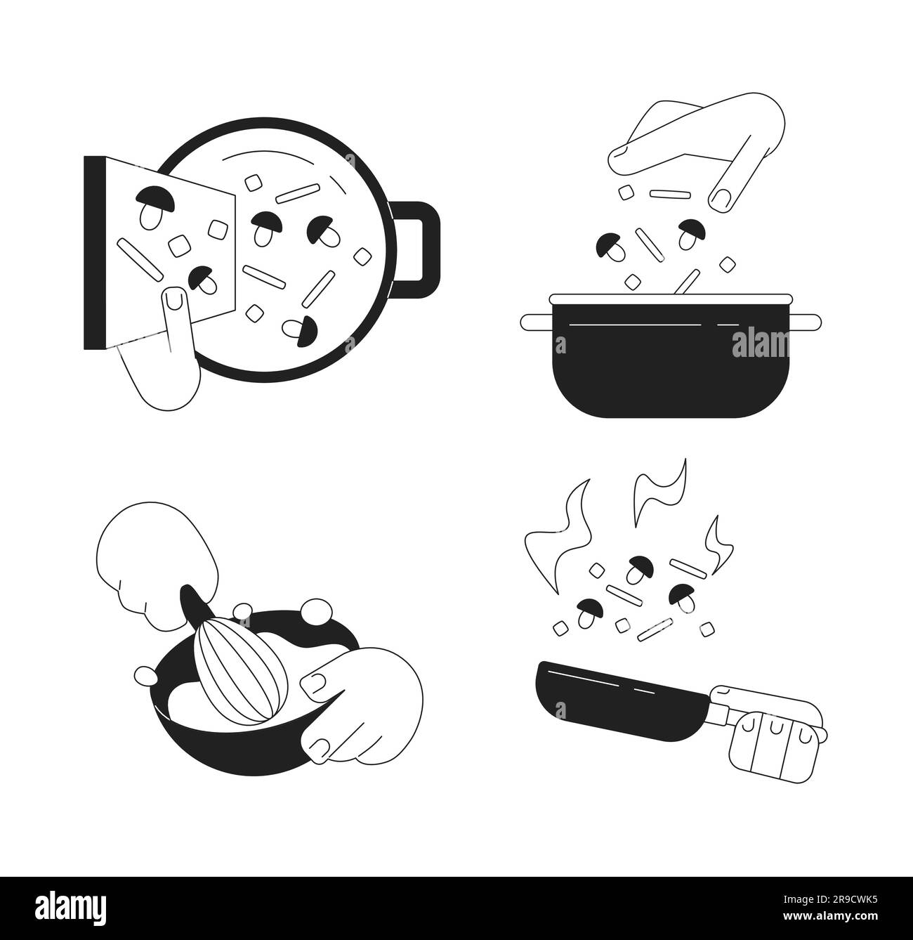 Cooking process monochrome flat vector objects set Stock Vector Image ...
