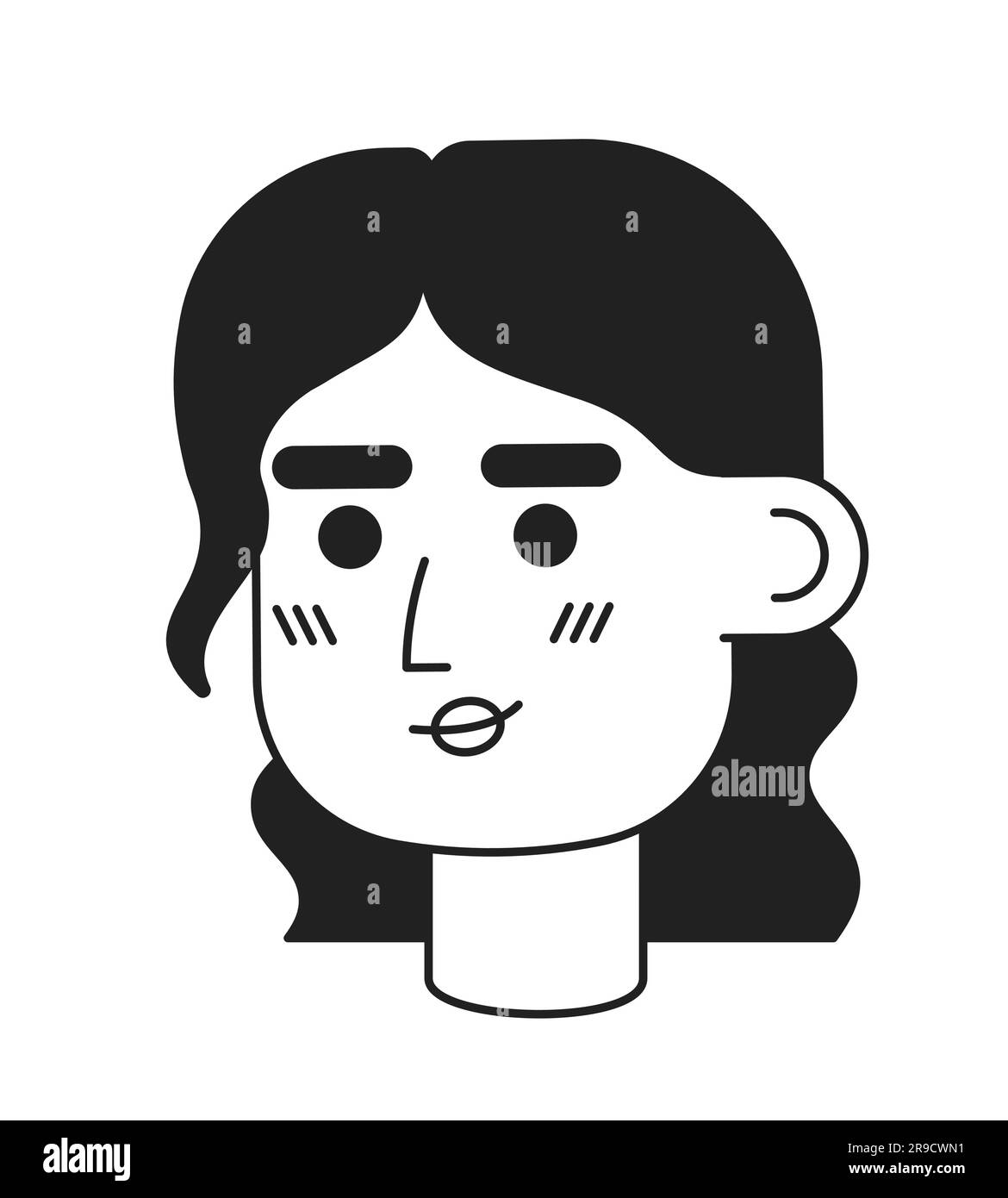 Cute young caucasian lady monochrome flat linear character head Stock ...