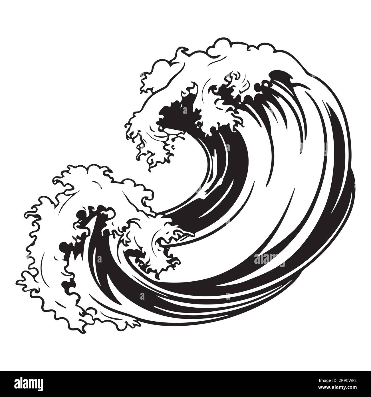 Vector sea wave. Illustration of black and white ocean waves with foam ...