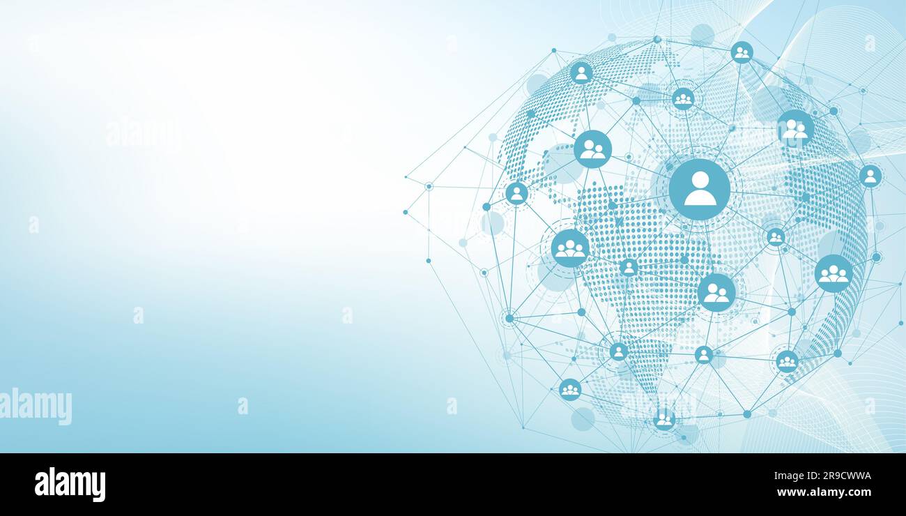 Global network connection concept. Big data visualization. Social network communication in the ...
