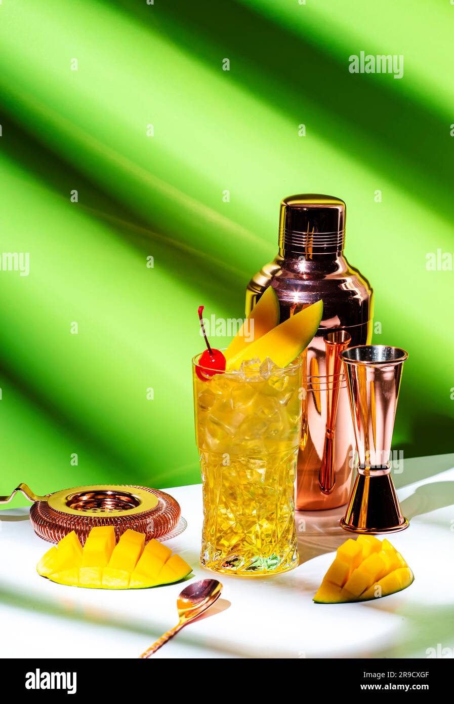 Mango rum collins alcoholic cocktail with rum, syrup, ginger beer ...