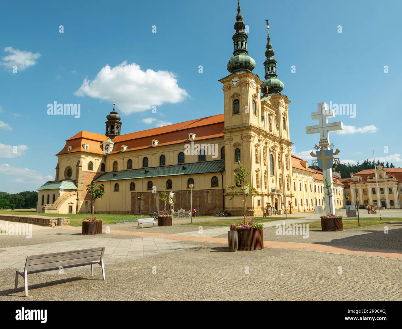 Velehrad, Czech Republic, june 2023:Papal coat of arms on cross in ...