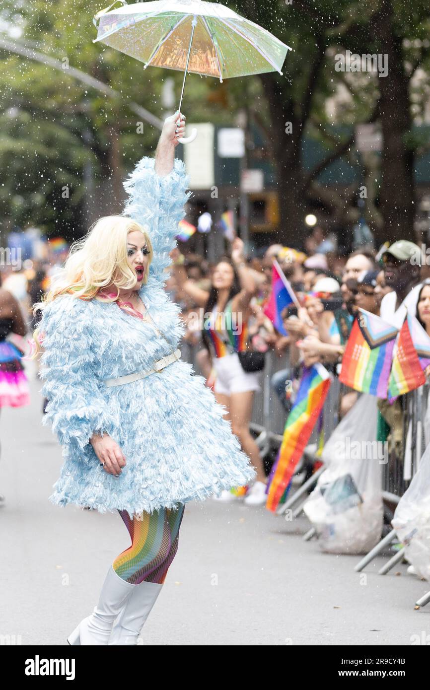 Participants at the LGBTQIA Pride March on June 25, 2023 in New York ...