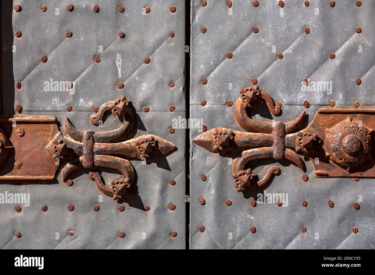 Ancient zinc door texture background with scratches and fish scale ...