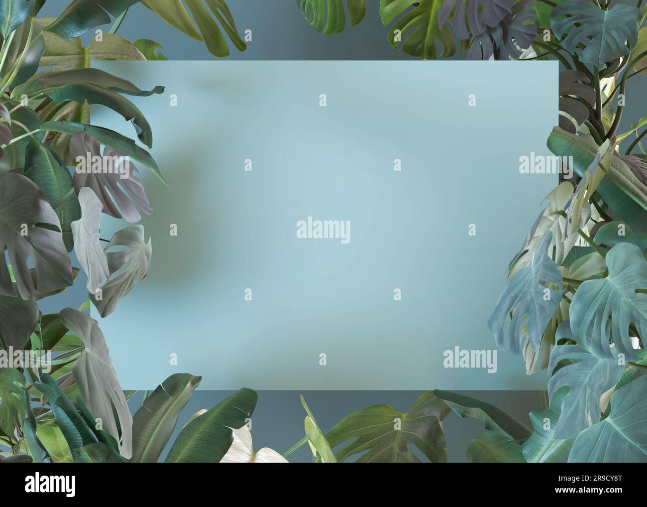 Background with tropical plants and empty space for text. Frame, border ...