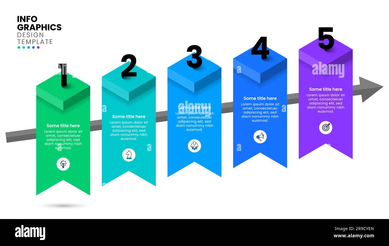 Infographic template with icons and 5 options or steps. Abstract stairs. Can be used for ...