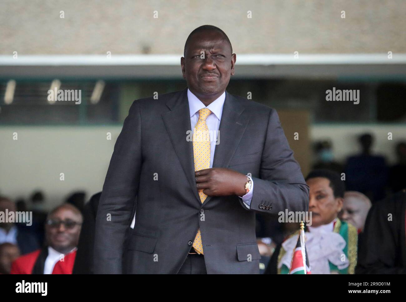 FILE - Kenya's new president William Ruto arrives to be sworn in to office at a ceremony held at ...