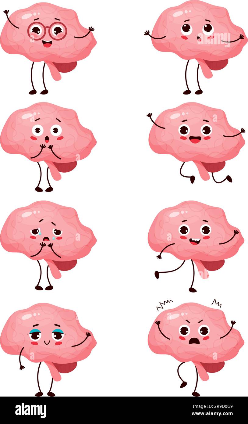 Collection cute cartoon character brain. Human organ central nervous ...