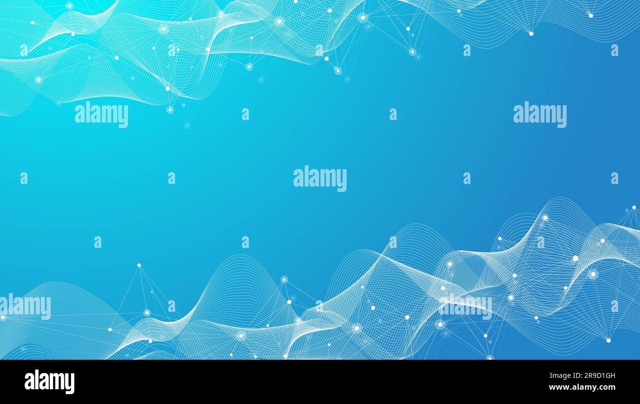 Digits abstract background with connected line and dots, wave flow. Digital neural networks ...