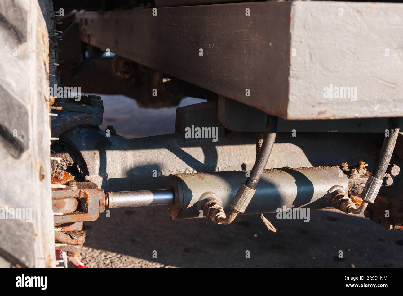 Detail of the interior of an old tractor in an industrial environment ...