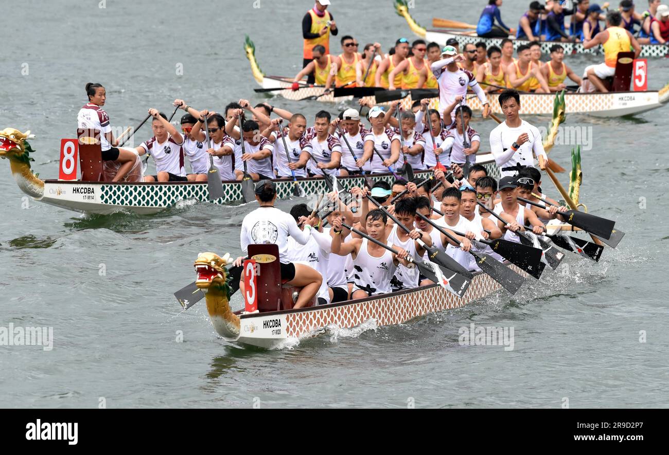 Dragon boats compete during the 2023 Hong Kong International Dragon Boat Races in the Victoria ...