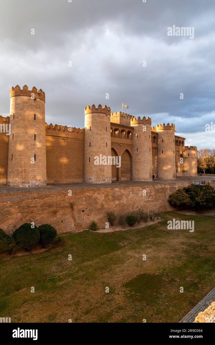 Zaragoza, Spain - FEB 14, 2022: The Aljaferia Palace is a fortified ...