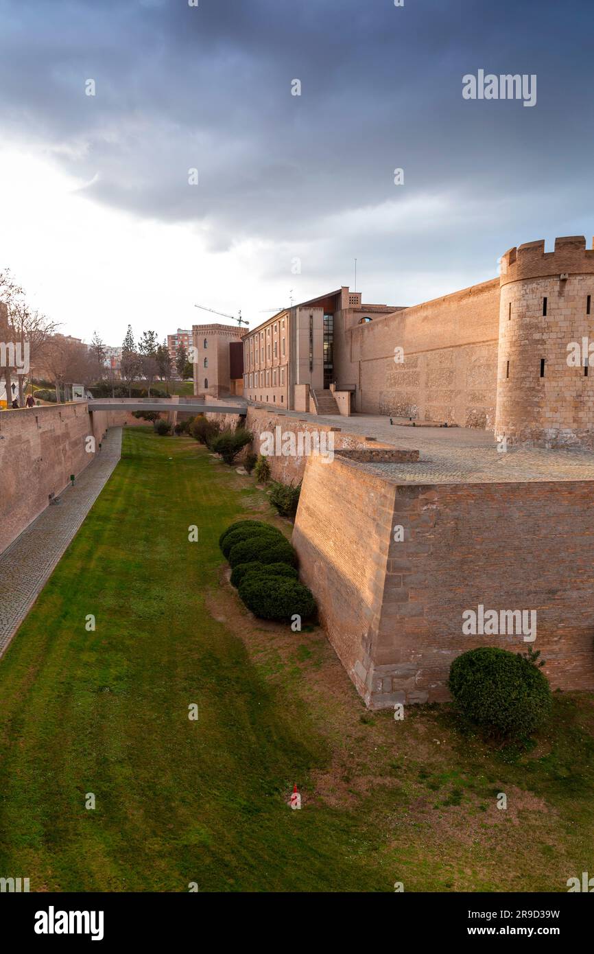 Zaragoza, Spain - FEB 14, 2022: The Aljaferia Palace is a fortified ...