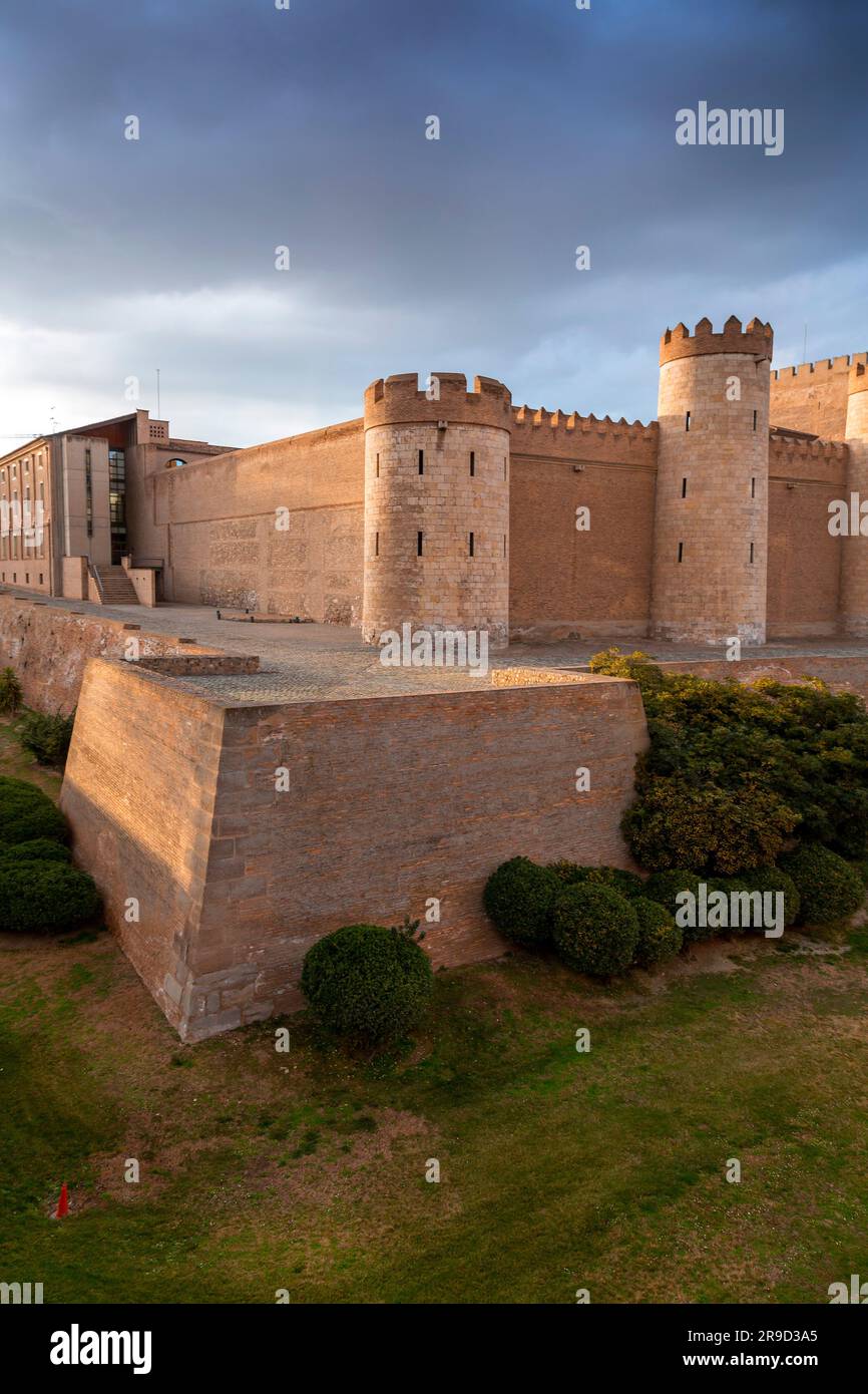 Zaragoza, Spain - FEB 14, 2022: The Aljaferia Palace is a fortified ...