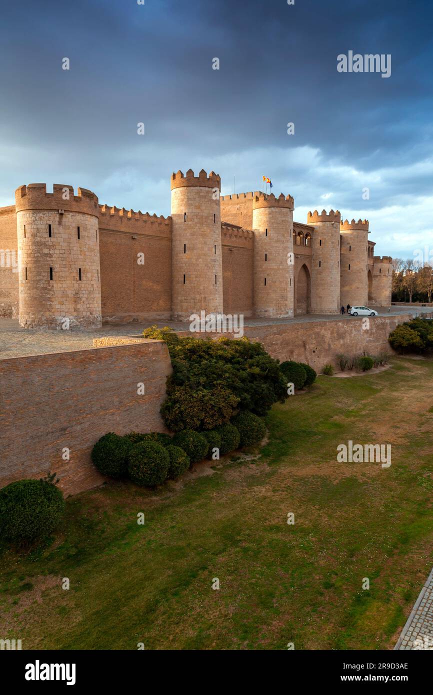 Zaragoza, Spain - FEB 14, 2022: The Aljaferia Palace is a fortified ...