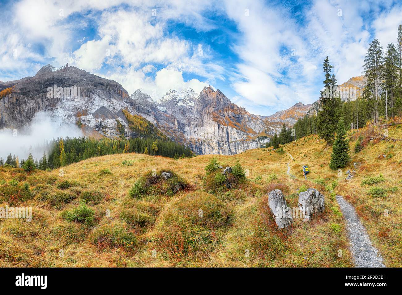 Amazing autumn view of Oeschinen valley and luemlisalp summit. Scene of ...