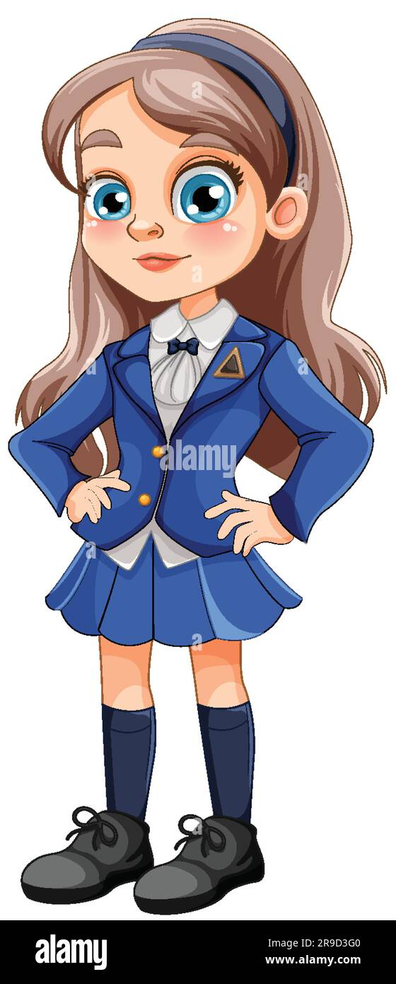 Cute girl student cartoon character in school uniform illustration ... Cute girl student cartoon character in school uniform illustration ...