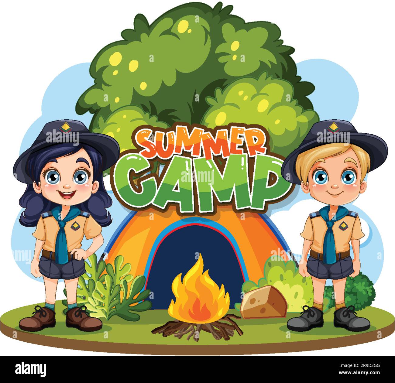 Camping Kid Cartoon Character with Tent illustration Stock Vector Image ...