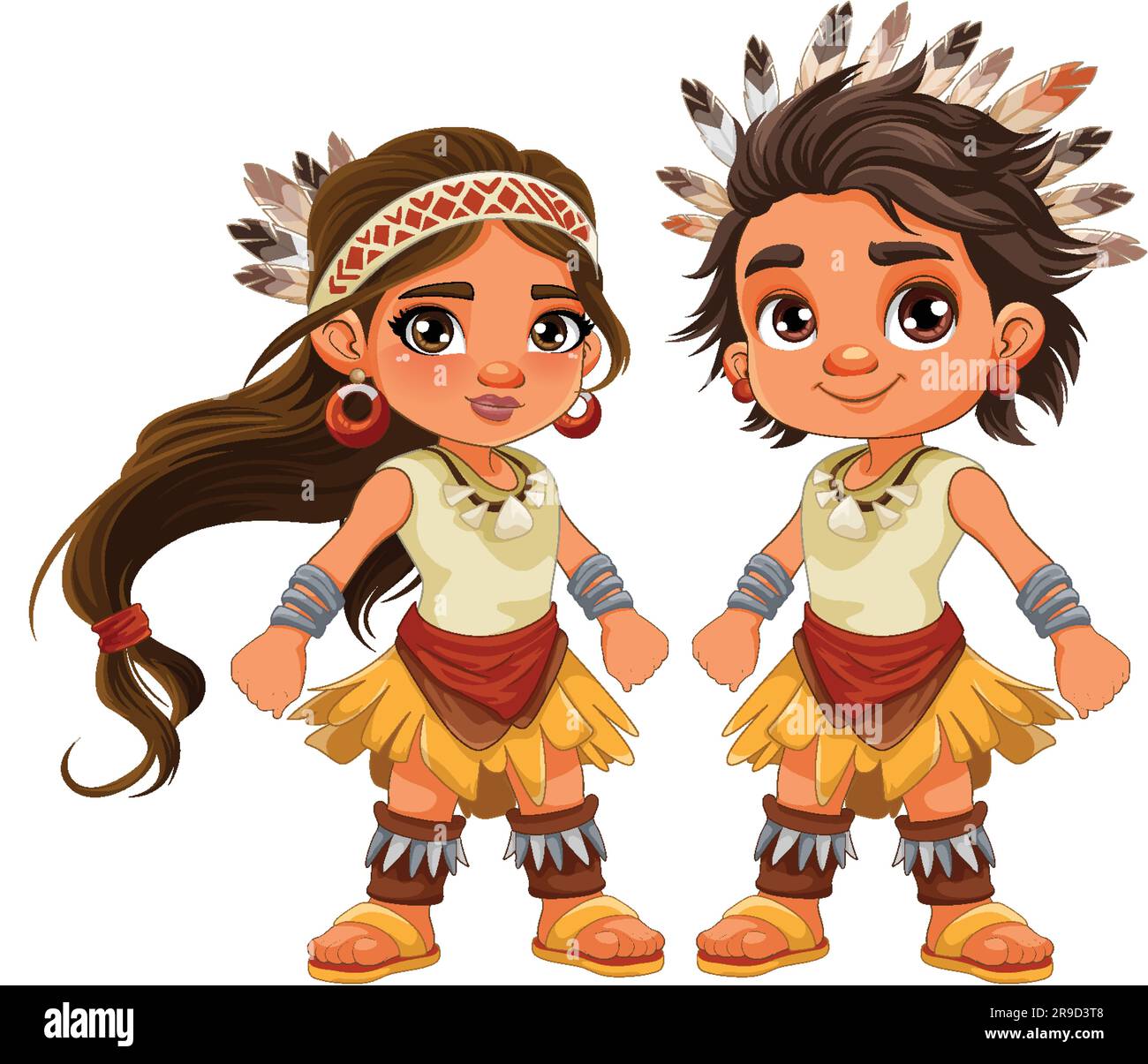 Native American Couple Cartoon Character Illustration Stock Vector