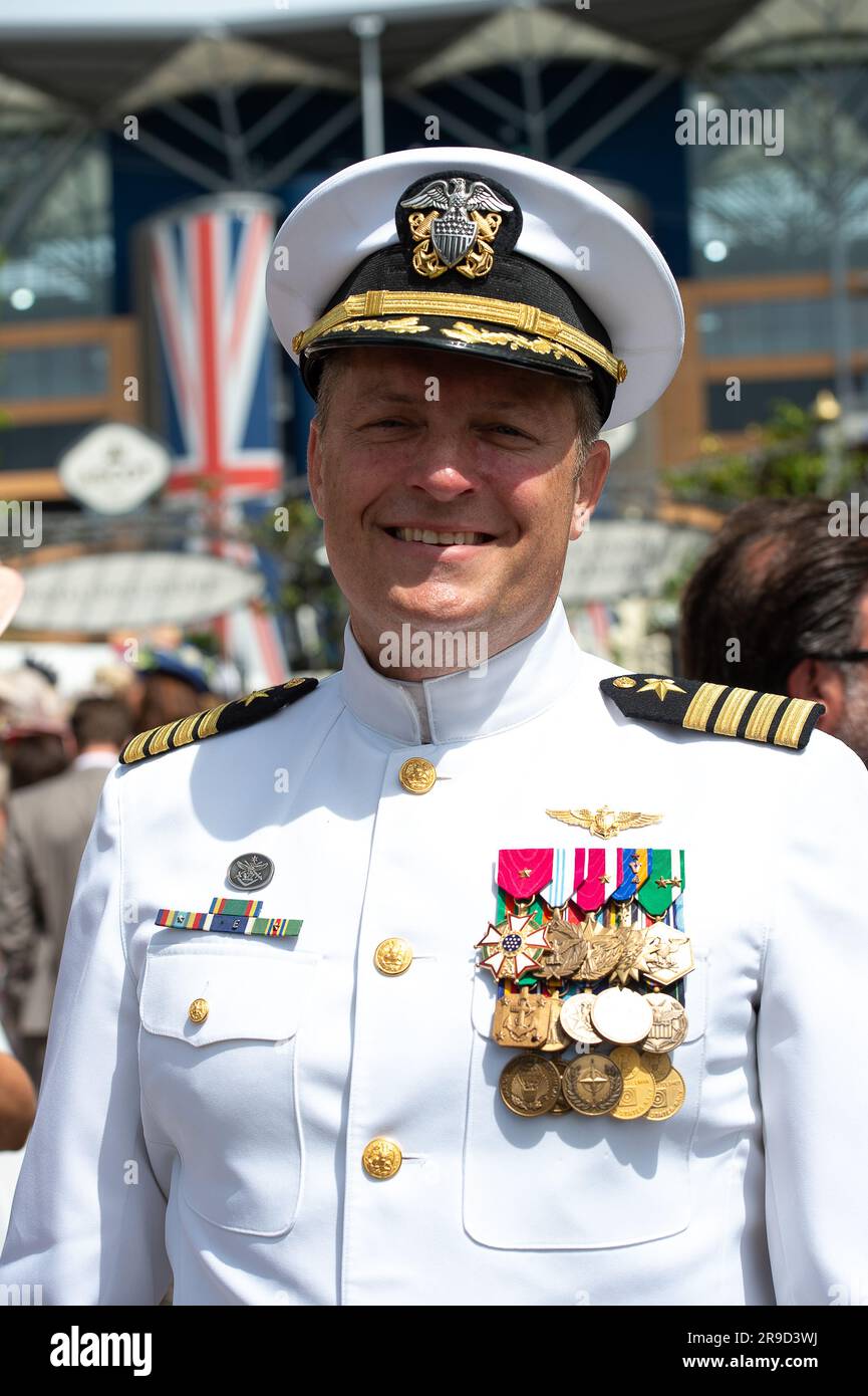 Ascot, Berkshire, UK. 23rd June, 2023. Captain Gregory Leland from the US attends Royal Ascot ...