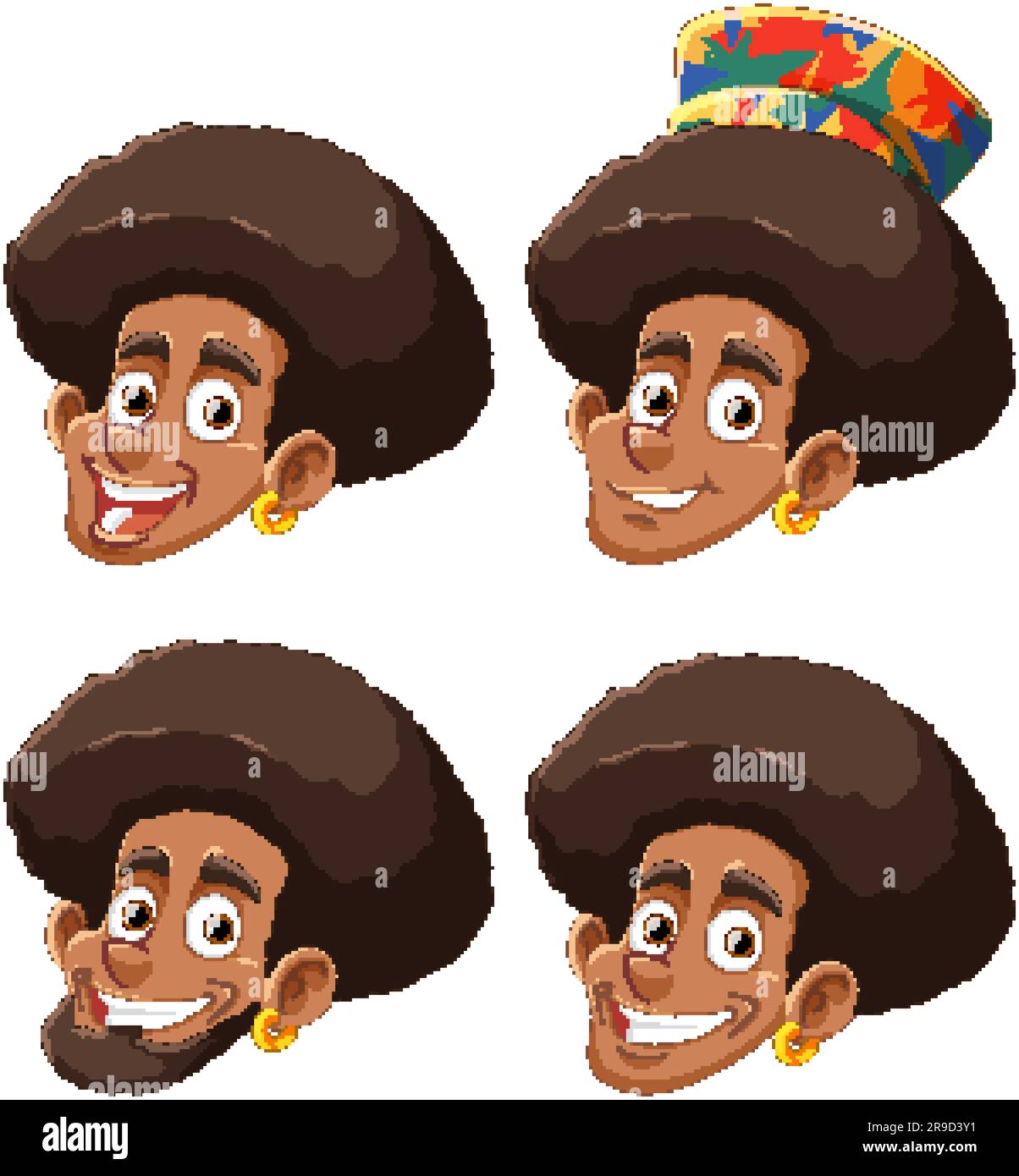 Man with Afro Hairstyle Vector Collection illustration Stock Vector ...