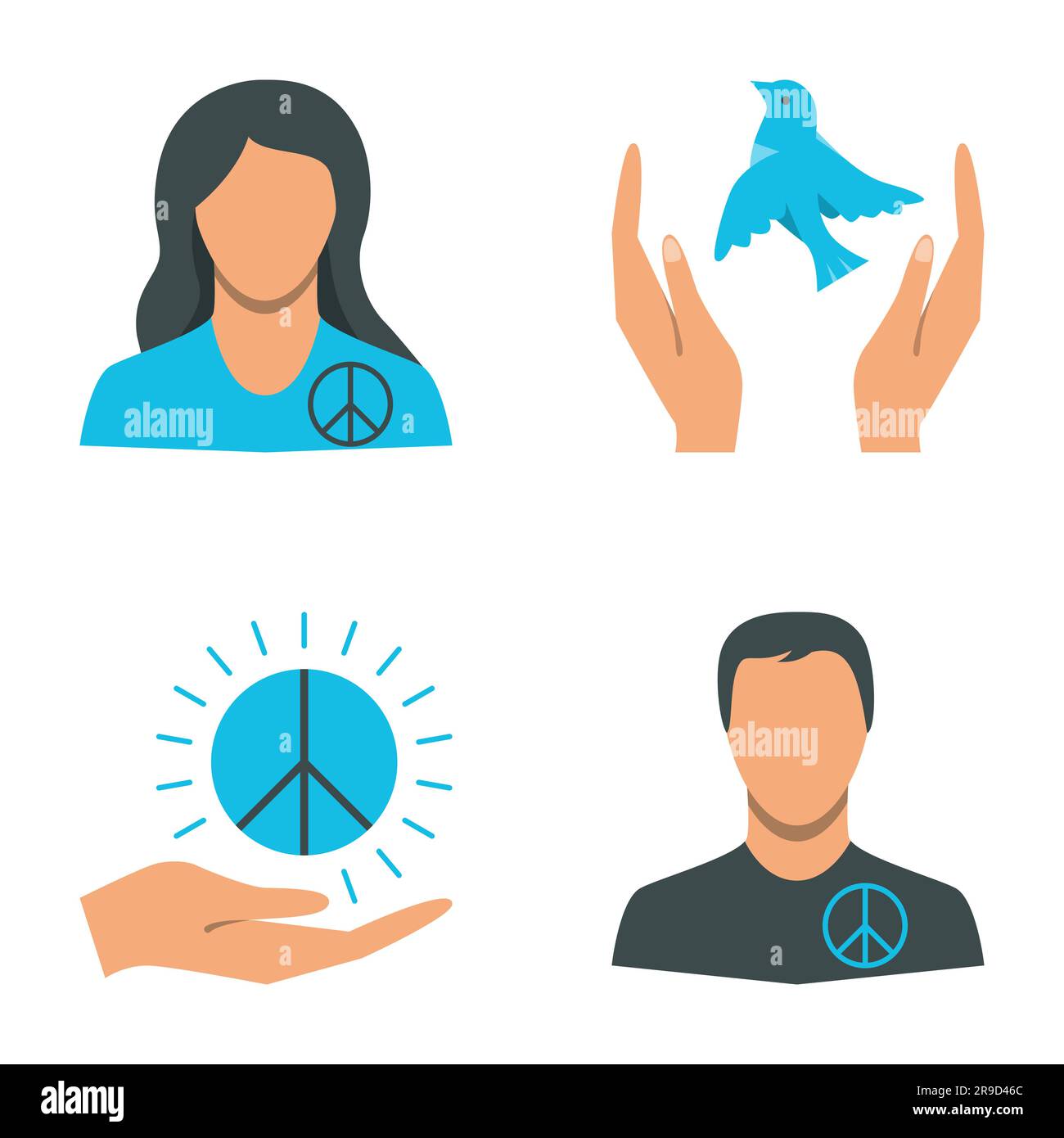 Pacifism and peace symbols flat icon set. Vector illustration Stock ...