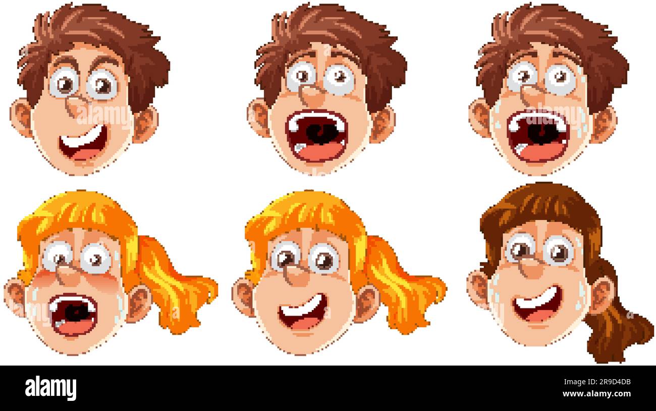 Exhausted People Facial Expression Collection illustration Stock Vector ...