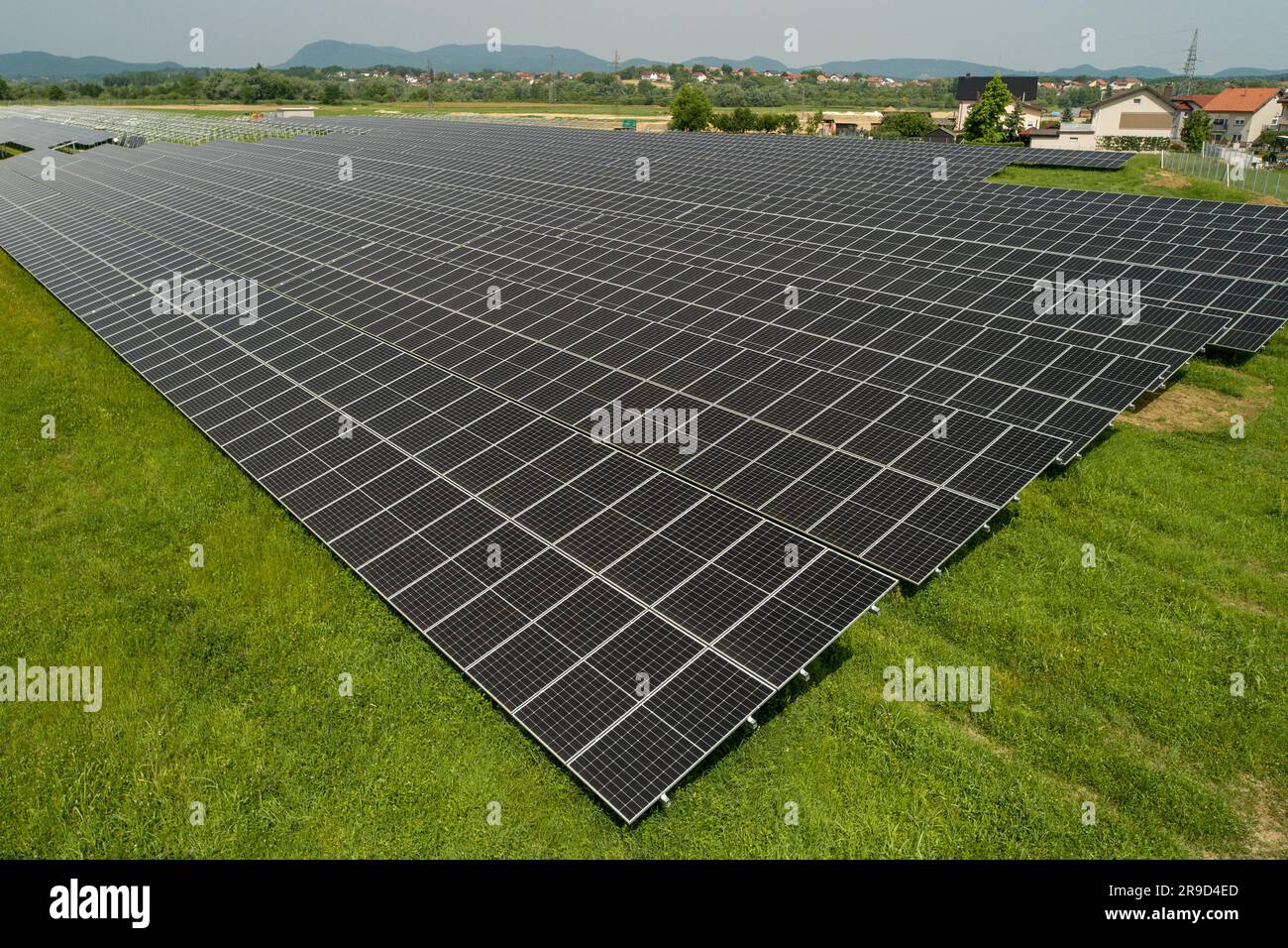 Ivanec, Hrvatska. 21st June, 2023. Aerial view of solar power plants ...