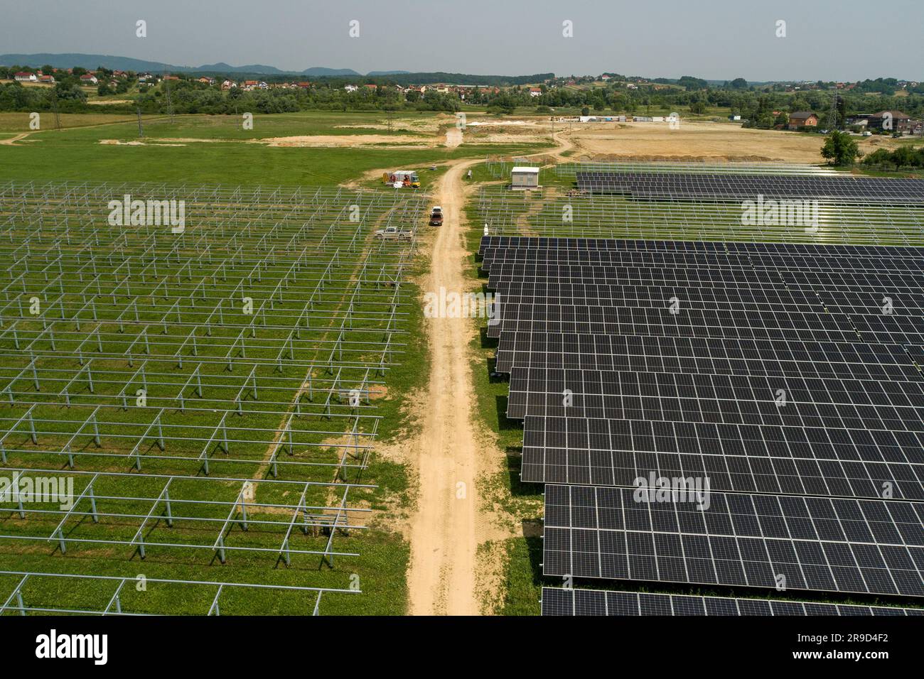 Ivanec, Hrvatska. 21st June, 2023. Aerial view of solar power plants ...