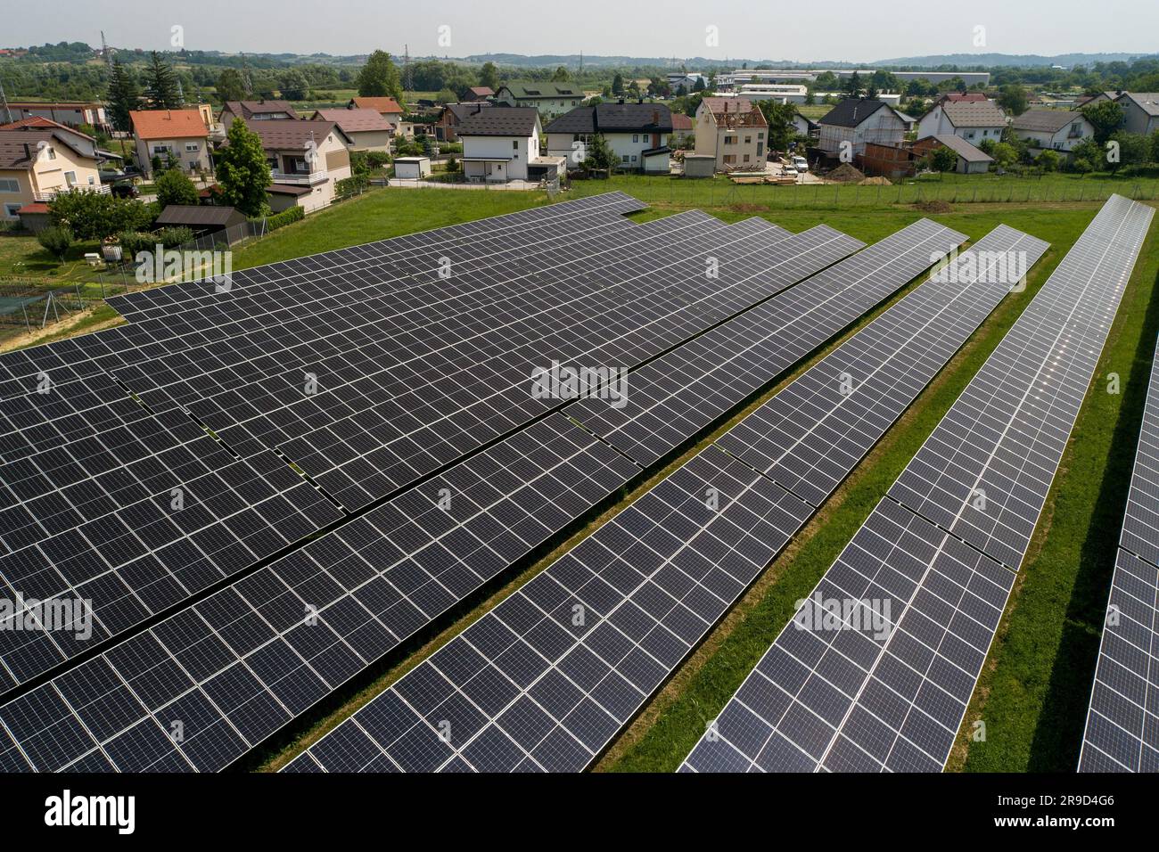 Ivanec, Hrvatska. 21st June, 2023. Aerial view of solar power plants ...