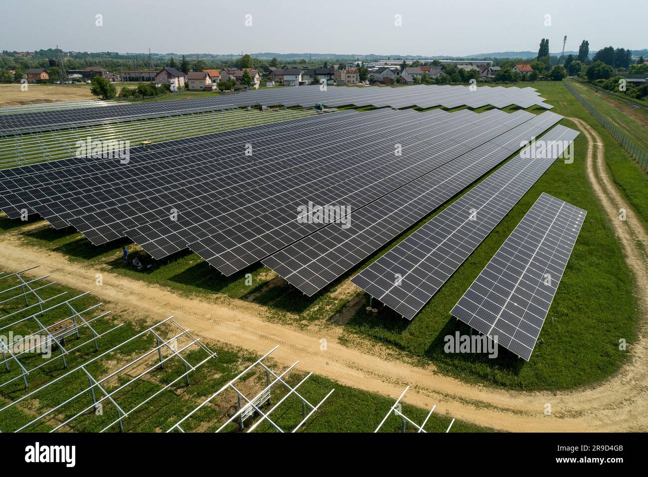 Ivanec, Hrvatska. 21st June, 2023. Aerial view of solar power plants ...