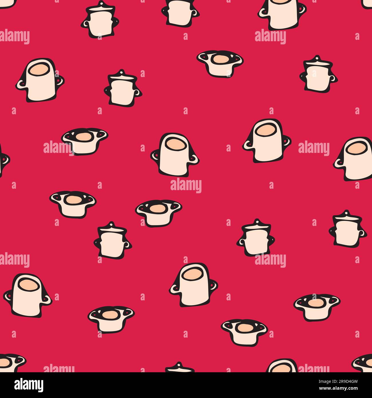 doodle cooking pots seamless vector pattern on red Stock Vector Image ...