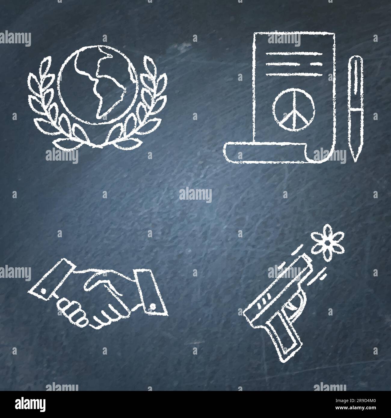 Pacifism and peace symbols chalkboard icon set. No war, world ...