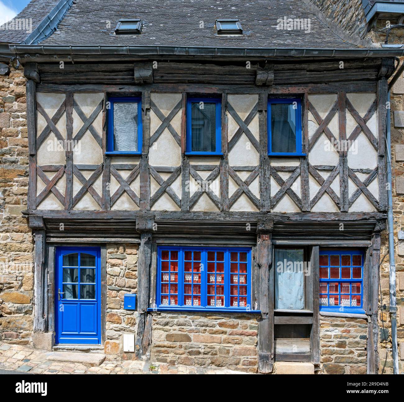 half-timbered house in the old center of the small town of Treguier in ...
