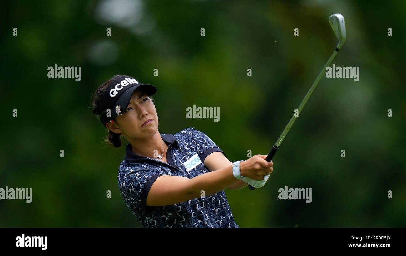 Jenny Shin hits off the fourth tee during the third round of the Women ...