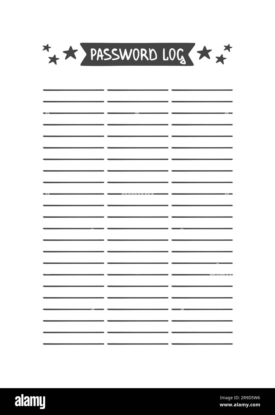 Password Log. Vector Template for Agenda, Planner and Other Stationery ...