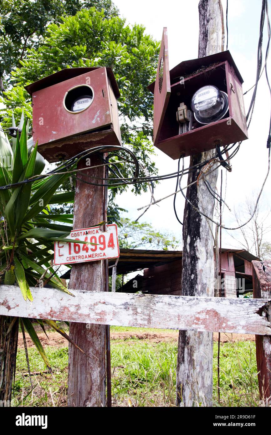 Parts of a power line in a rural area of Costa Rica near the village of ...