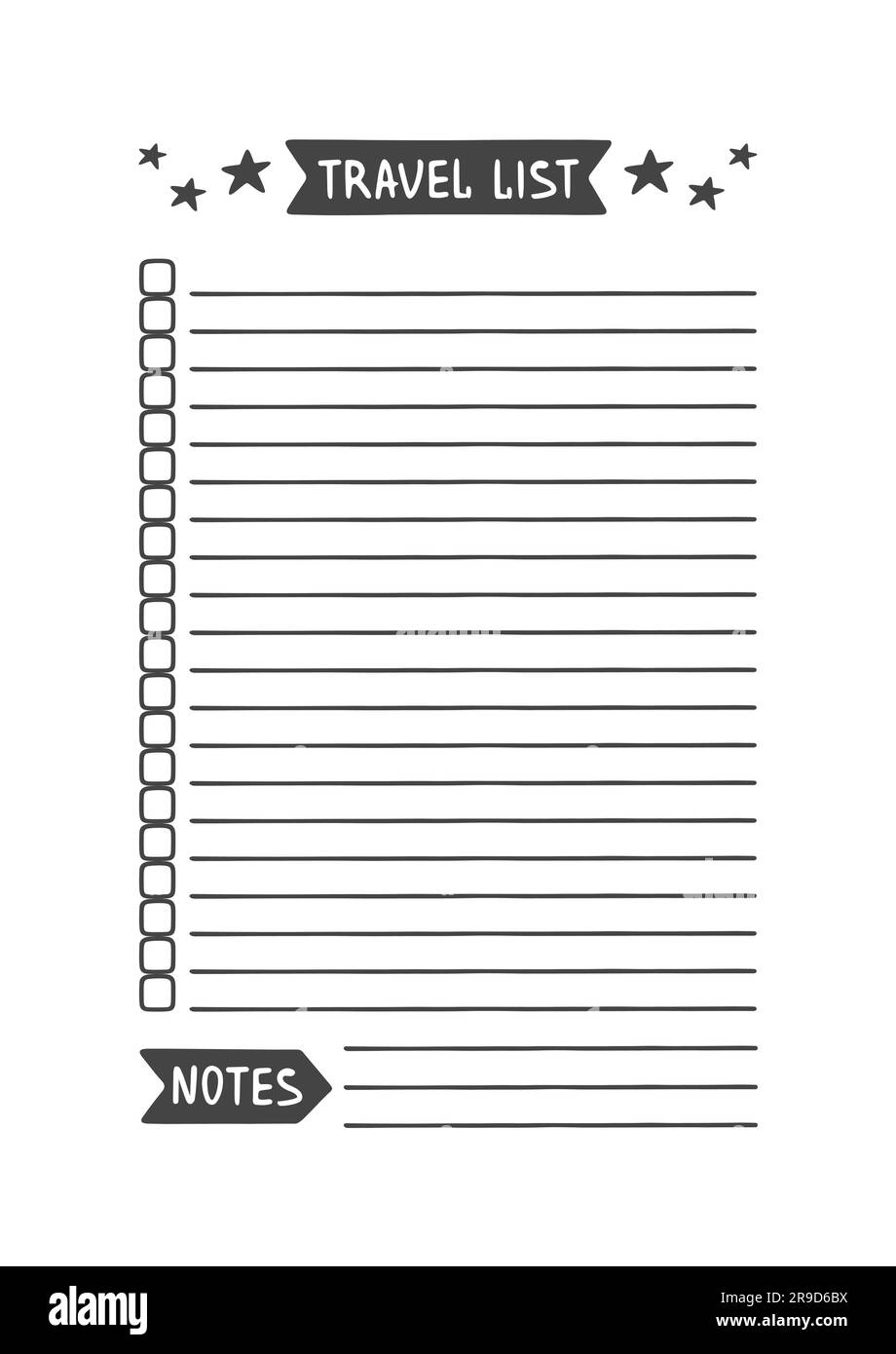 Travel List. Vector Template for Agenda, Planner and Other Stationery ...
